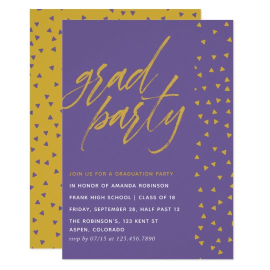 Ultra Violet and Gold confetti Graduation Party Invitation | Zazzle.com