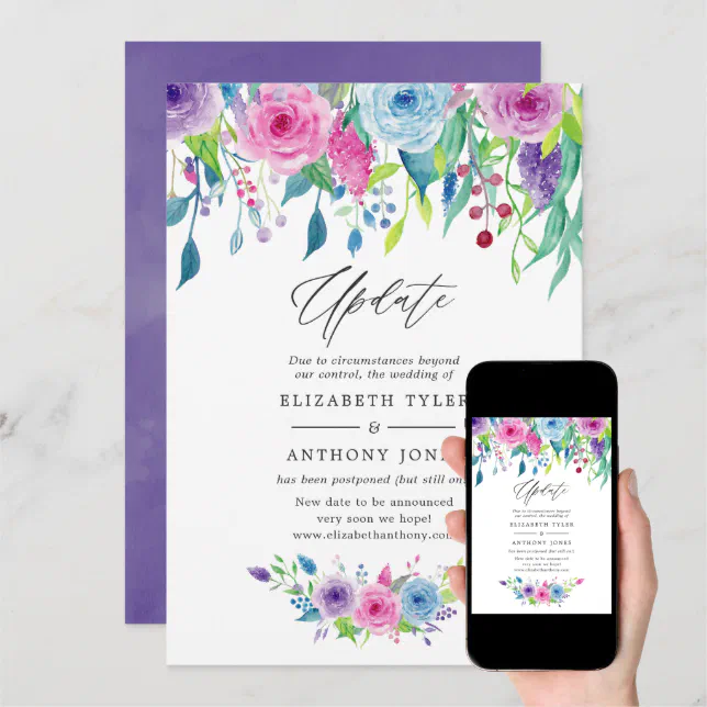 Ultra Violet color combo Floral Wedding Update Invitation | Zazzle