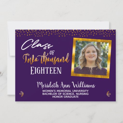 Ultra Violet Gold Confetti Photo Graduation Party Invitation | Zazzle