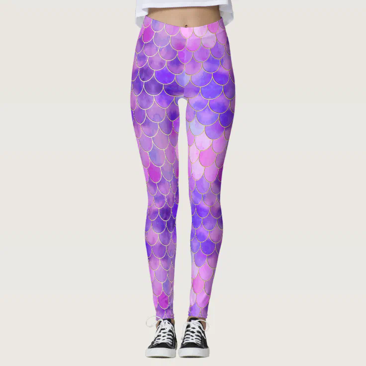 Ultra Violet & Gold Mermaid Scale Pattern Leggings | Zazzle
