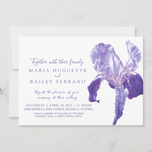 Ultra violet Iris botanic art wedding invitations | Zazzle