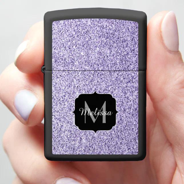 Ultra violet light purple glitter sparkle Monogram Zippo Lighter | Zazzle