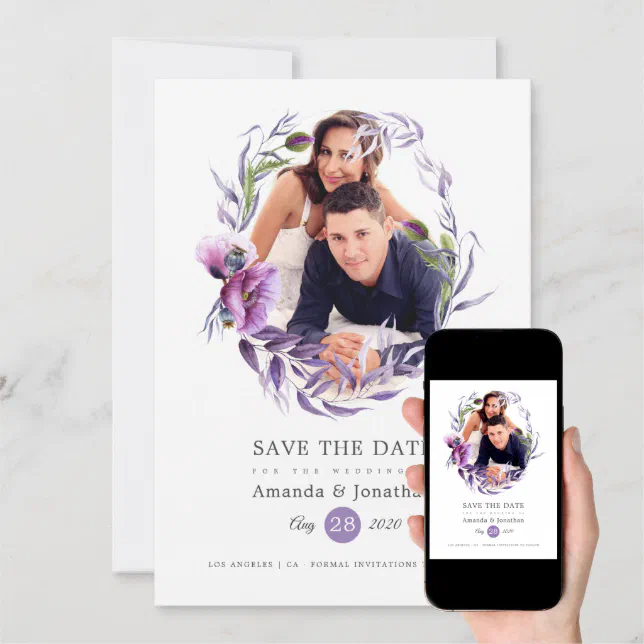 Ultra Violet Poppy Floral Photo Wedding Save The Date | Zazzle