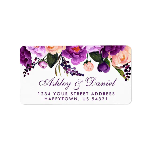 Ultra Violet Purple Floral Watercolor Wedding PS Label | Zazzle
