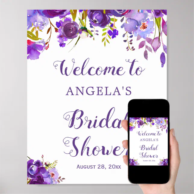 Ultra Violet Purple Floral Welcome Wedding Sign | Zazzle