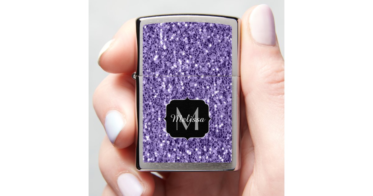 Ultra violet purple glitter sparkles Monogram Zippo Lighter | Zazzle
