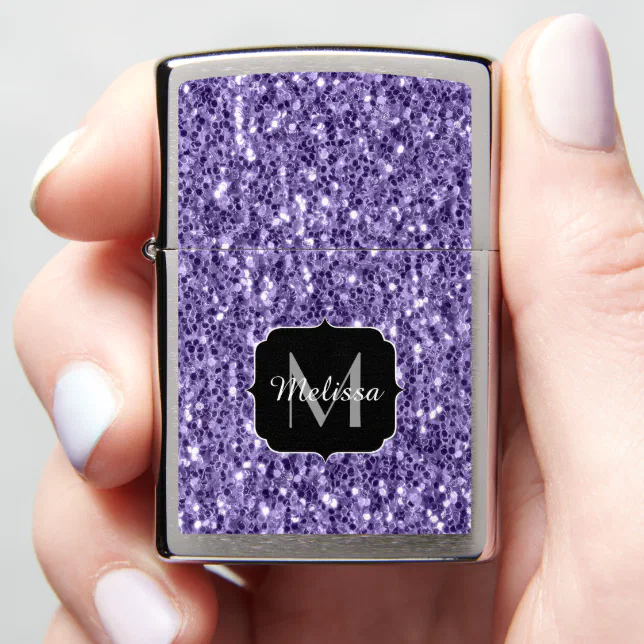 Ultra violet purple glitter sparkles Monogram Zippo Lighter | Zazzle