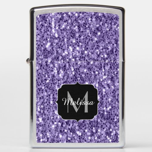 Ultra violet purple glitter sparkles Monogram Zippo Lighter | Zazzle
