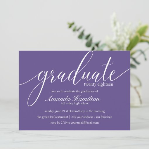 Ultra violet typography Graduation Invitation | Zazzle