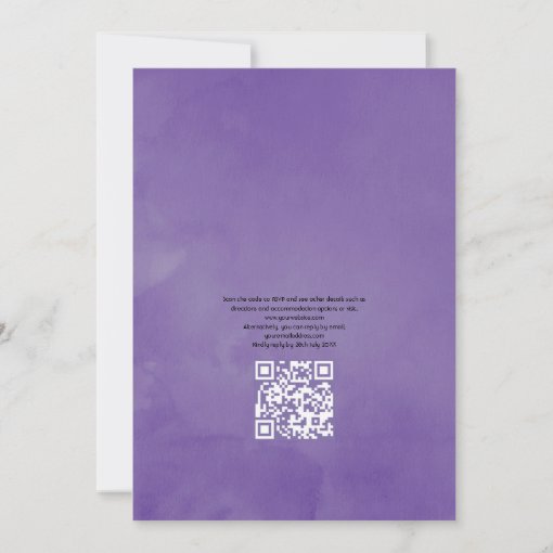 Ultra Violet Watercolor Floral QR Code Wedding Invitation | Zazzle