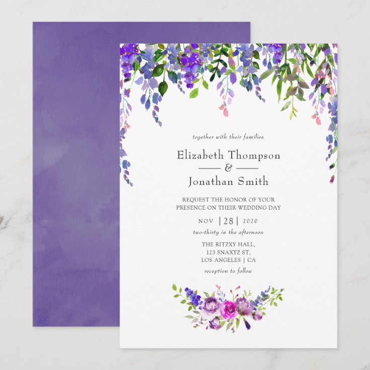 Ultra Violet Wedding Watercolor Floral Invitation | Zazzle