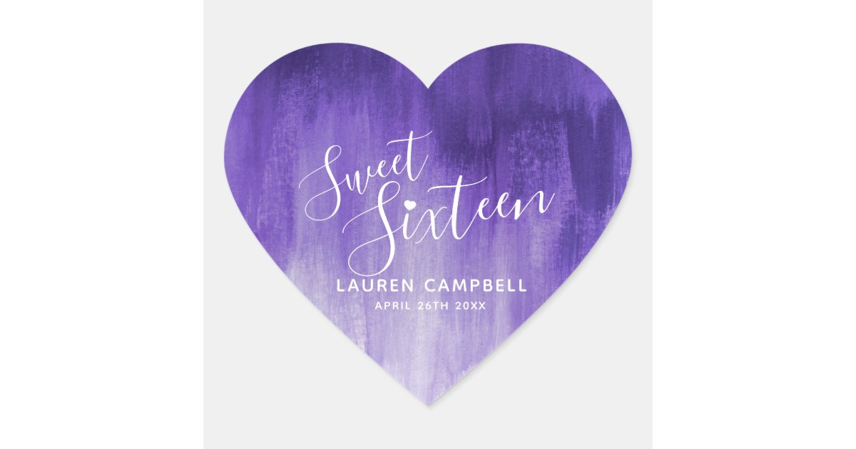 Ultraviolet abstract modern art sweet 16 birthday heart sticker | Zazzle
