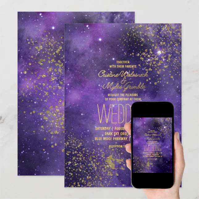 Ultraviolet Wedding | Glam Starry Night Invitation | Zazzle