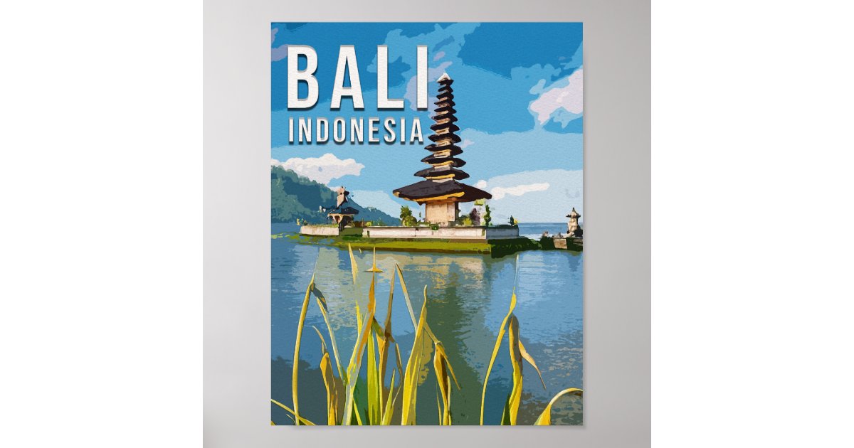 Ulun Danu Beratan Temple Indonesia Watercolor Poster | Zazzle
