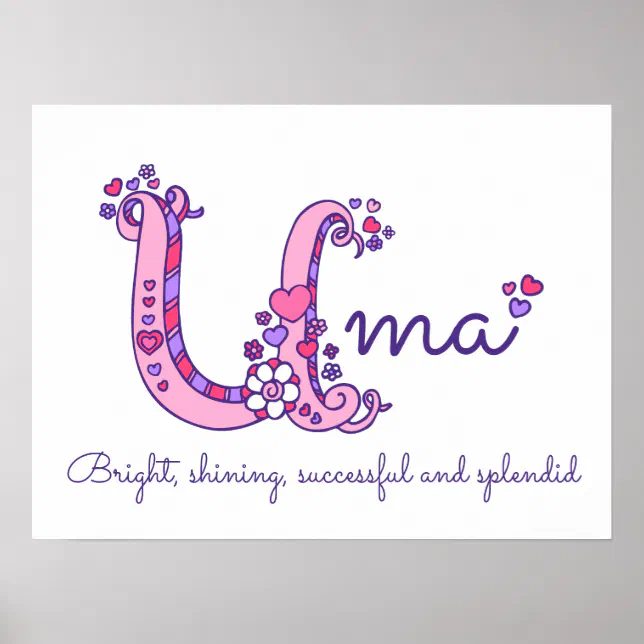 Uma initial doodle art name meaning poster | Zazzle
