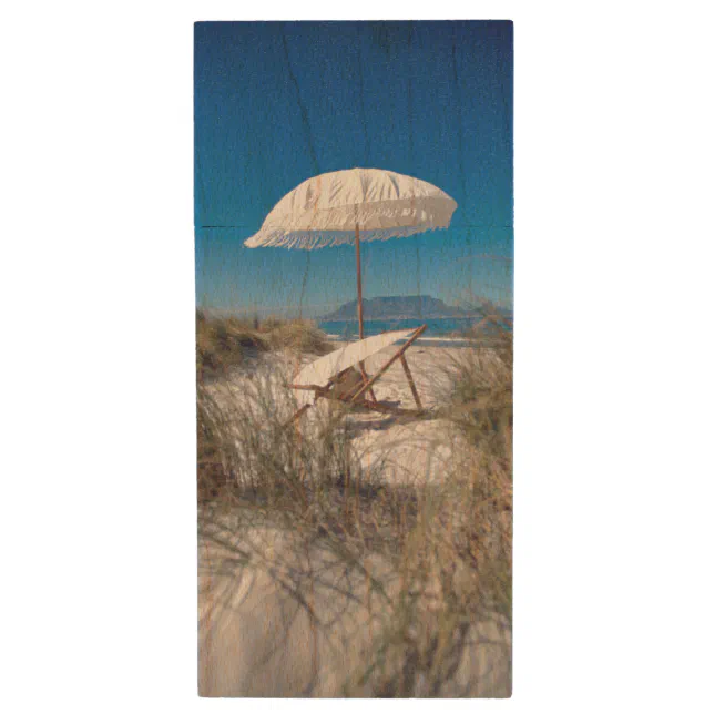 Umbrella And Chair On Beach Wood USB Flash Drive | Zazzle