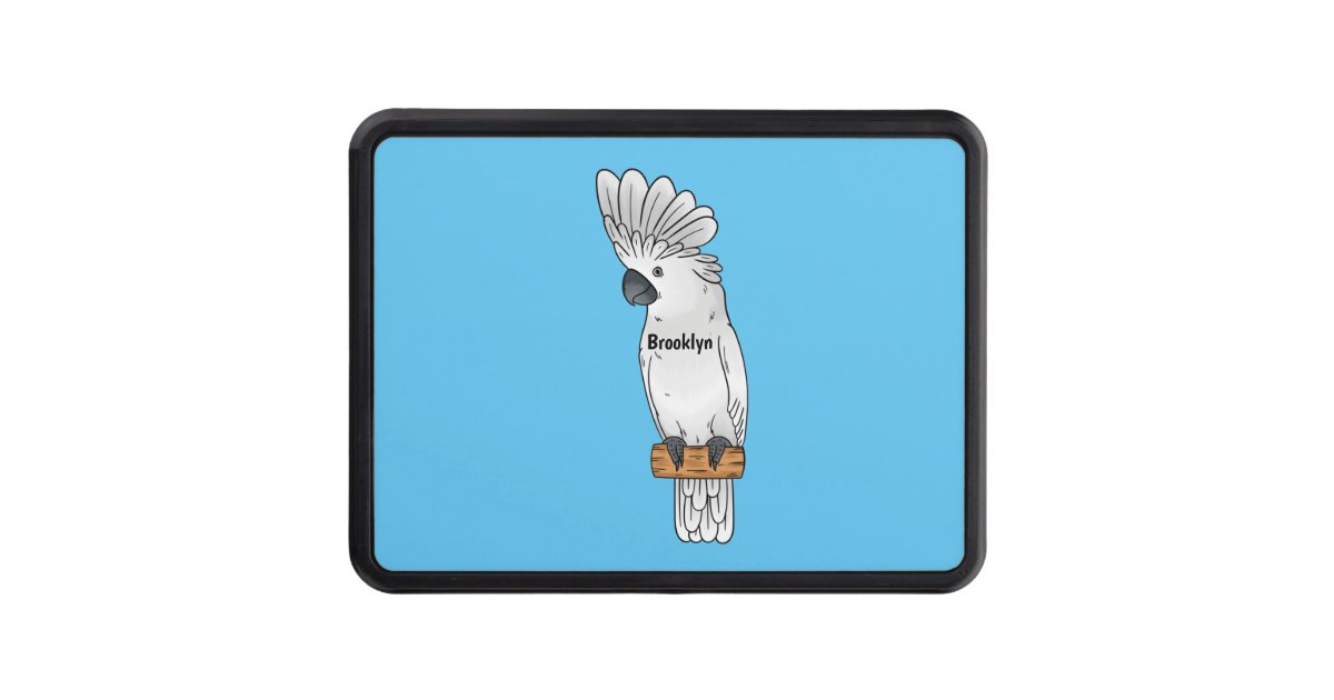 Umbrella cockatoo bird cartoon illustration hitch cover | Zazzle