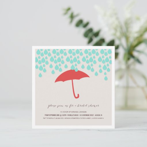 Umbrella & Rain Drops Bridal Shower Invitations | Zazzle