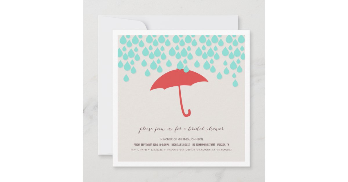 Umbrella & Rain Drops Bridal Shower Invitations | Zazzle
