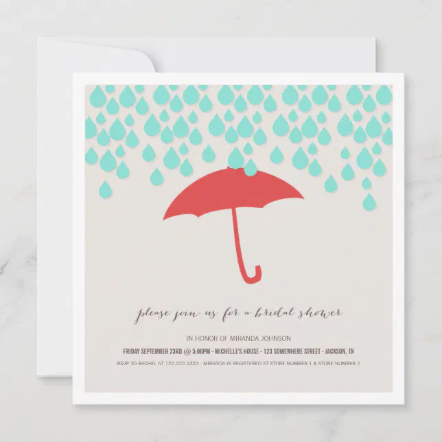 Umbrella & Rain Drops Bridal Shower Invitations | Zazzle