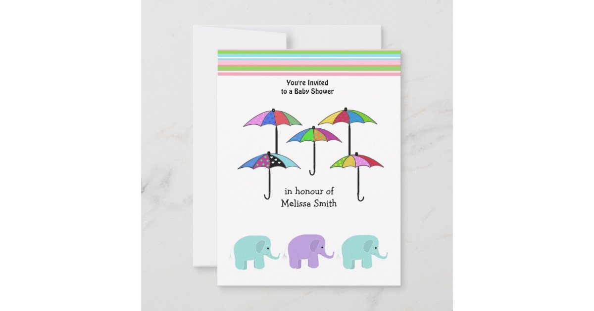 Umbrellas and Elephants Baby Shower Invitation | Zazzle