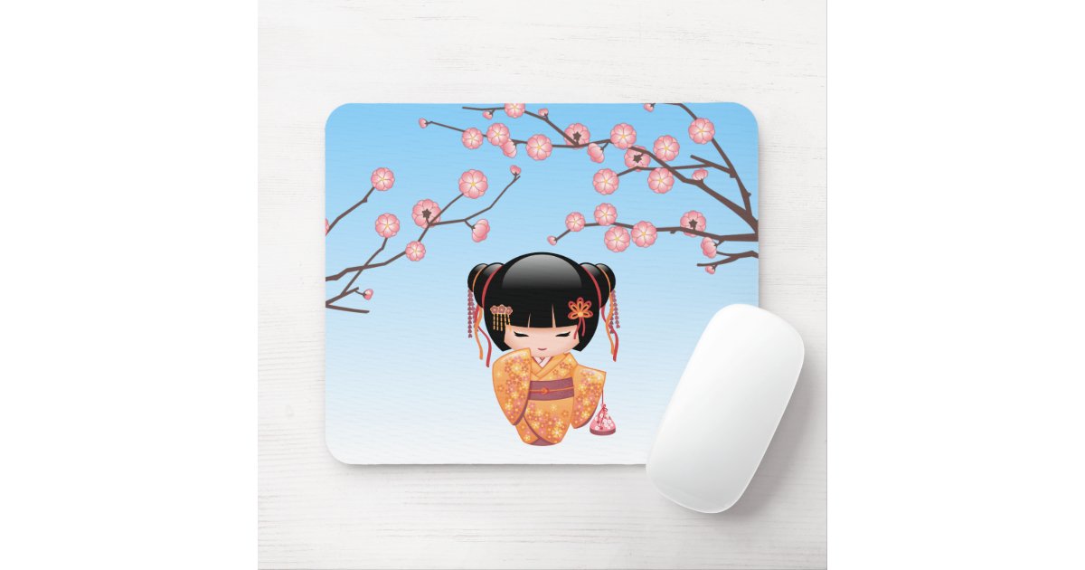 Ume Kokeshi Doll - Japanese Geisha Girl Blue Mouse Pad | Zazzle