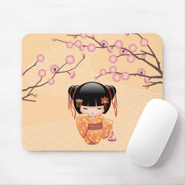 Ume Kokeshi Doll - Japanese Peach Geisha Girl Mouse Pad | Zazzle