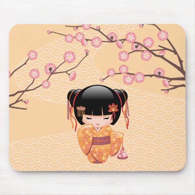 Ume Kokeshi Doll - Japanese Peach Geisha Girl Mouse Pad | Zazzle