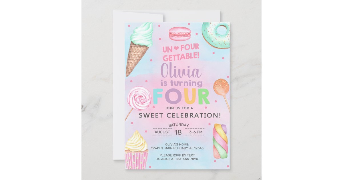 Un-four-gettable girl 4th birthday invitation. invitation | Zazzle