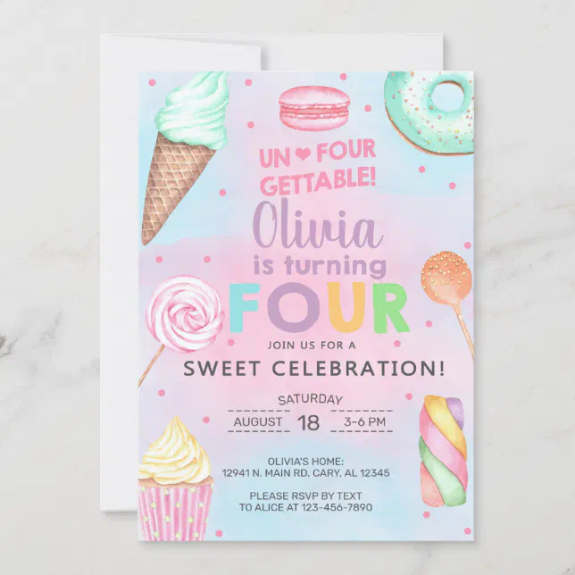 Un-four-gettable girl 4th birthday invitation. invitation | Zazzle