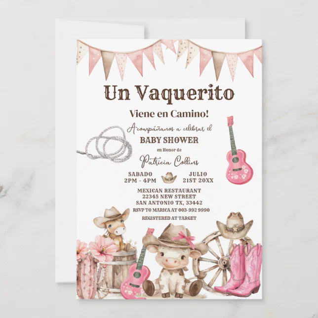 Un Vaquerito Viene en Camino Girl Baby Shower Invitation | Zazzle