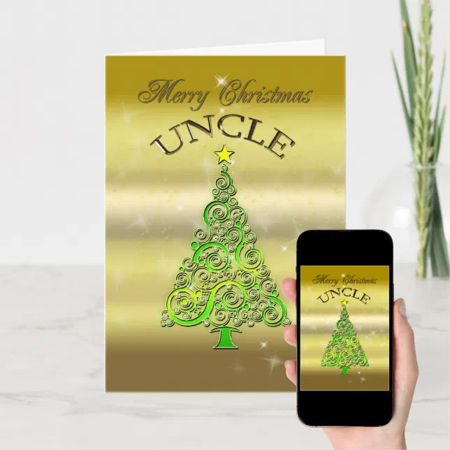 Uncle, a gold effect Christmas card | Zazzle