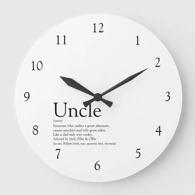 Uncle Black and White Large Clock | Zazzle