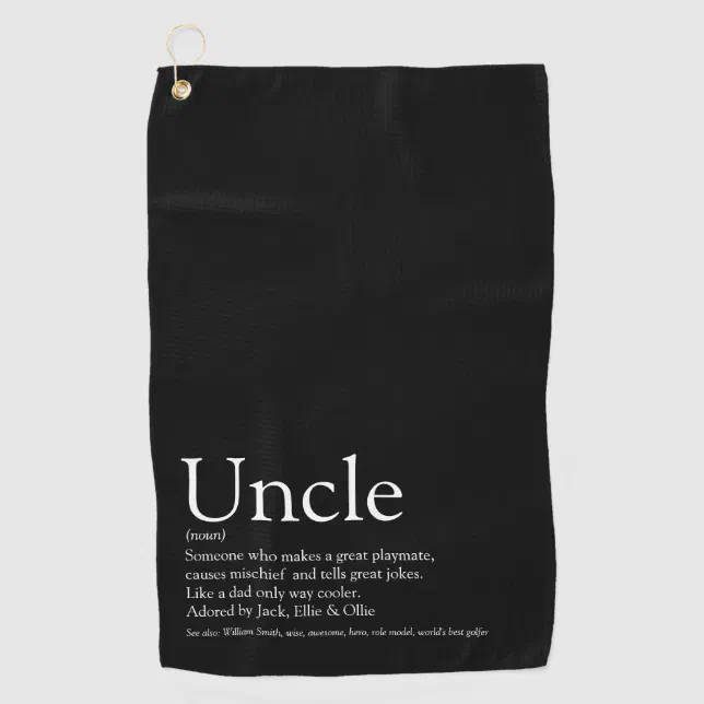 Uncle Funcle Definition Black and White Golf Towel | Zazzle