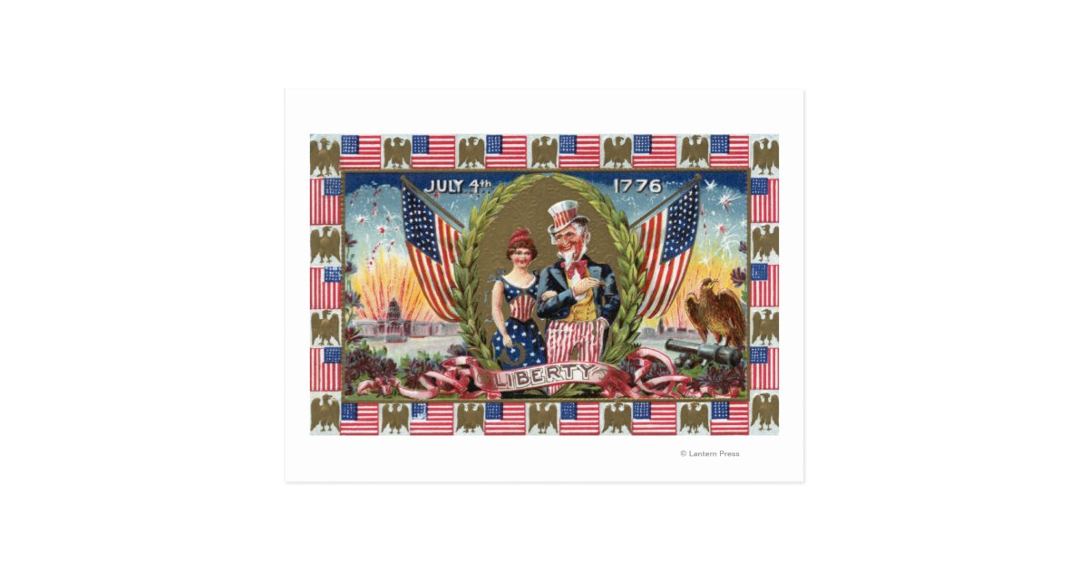 Uncle Sam and Lady Liberty Postcard | Zazzle.com