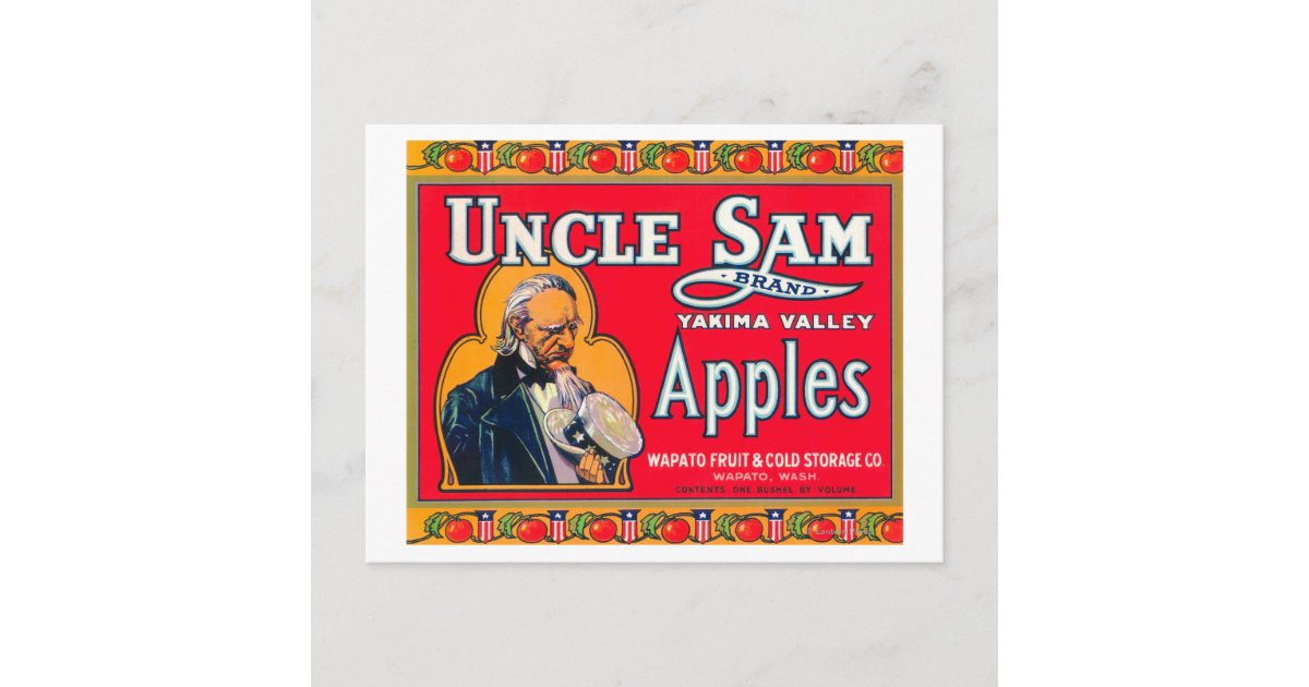 Uncle Sam Apple Label (red) - Wapato, WA Postcard | Zazzle