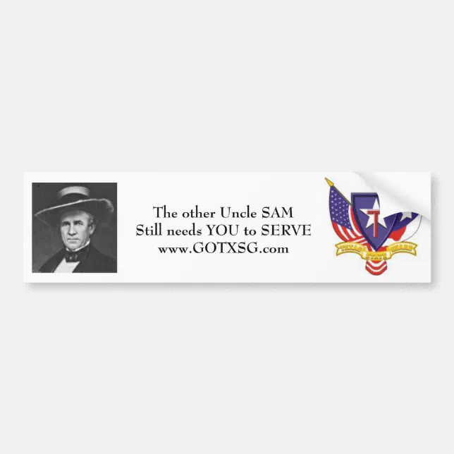 Uncle Sam Houston, TXSG Texas State Guard Bumper Sticker | Zazzle