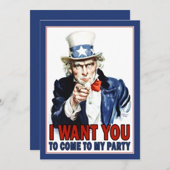 Uncle Sam - I WANT YOU - Party Invitation | Zazzle
