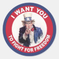 Uncle Sam: I want you to fight for freedom! Classic Round Sticker | Zazzle