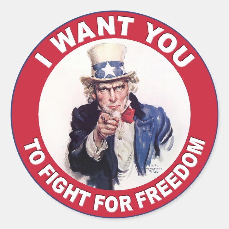 Uncle Sam: I want you to fight for freedom! Classic Round Sticker | Zazzle