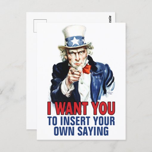 Uncle Sam - I Want You to insert your custom text Postcard | Zazzle