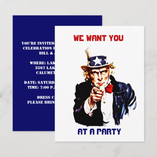 UNCLE SAM POINTING PARTY INVITATION ~EZ2 CUSTOMIZE | Zazzle