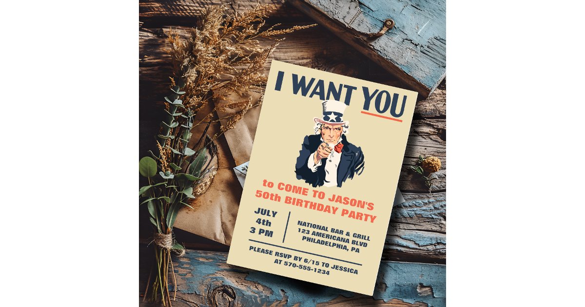 Uncle Sam Poster Patriotic Birthday Invitation | Zazzle