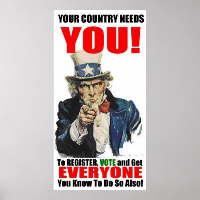 Uncle Sam Register to Vote Poster | Zazzle