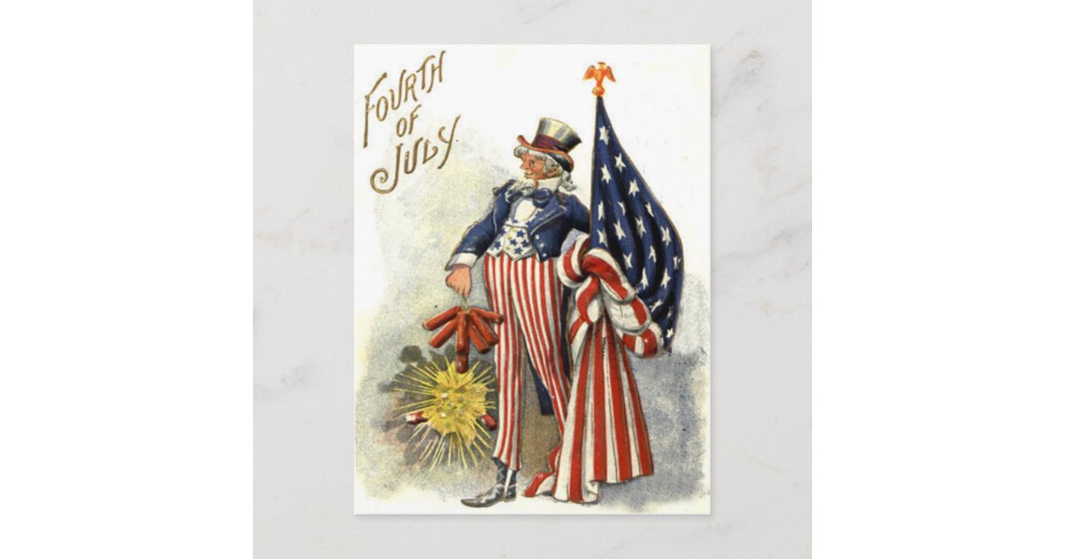 Uncle Sam US Flag Fireworks Firecracker Postcard | Zazzle