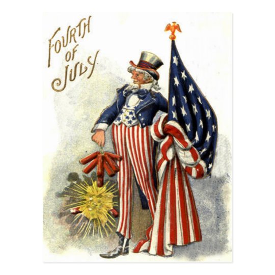 Uncle Sam US Flag Fireworks Firecracker Postcard | Zazzle.com