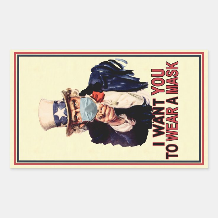 Uncle Sam Wants You to Wear a Face Mask USA Rectangular Sticker | Zazzle