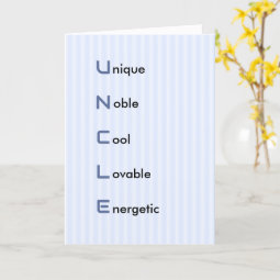 Uncle text blue stripe birthday card | Zazzle