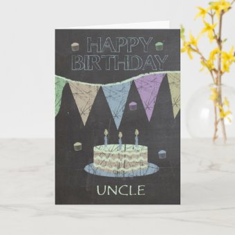 Uncle Trendy Chalk Board Effect, Birthday Cake Card | Zazzle