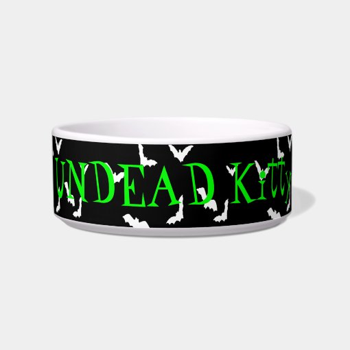 "UNDEAD Kitty" Gothic Bats Spooky Cat Food Bowl | Zazzle